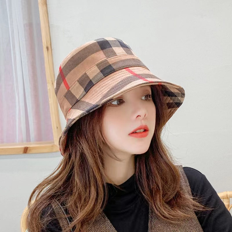 【Bucket Hat 】Checkered Bucket Hat Vintage Fisherman Sun Cap